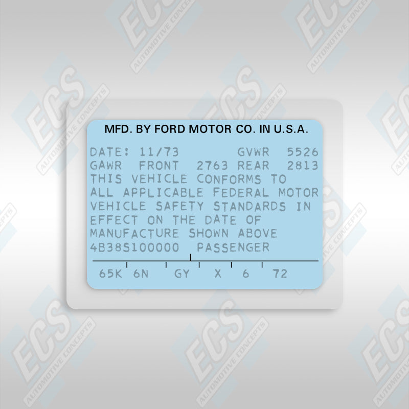 VIN Data Decal (1972-89 Ford Vehicles) – ECS Automotive Concepts