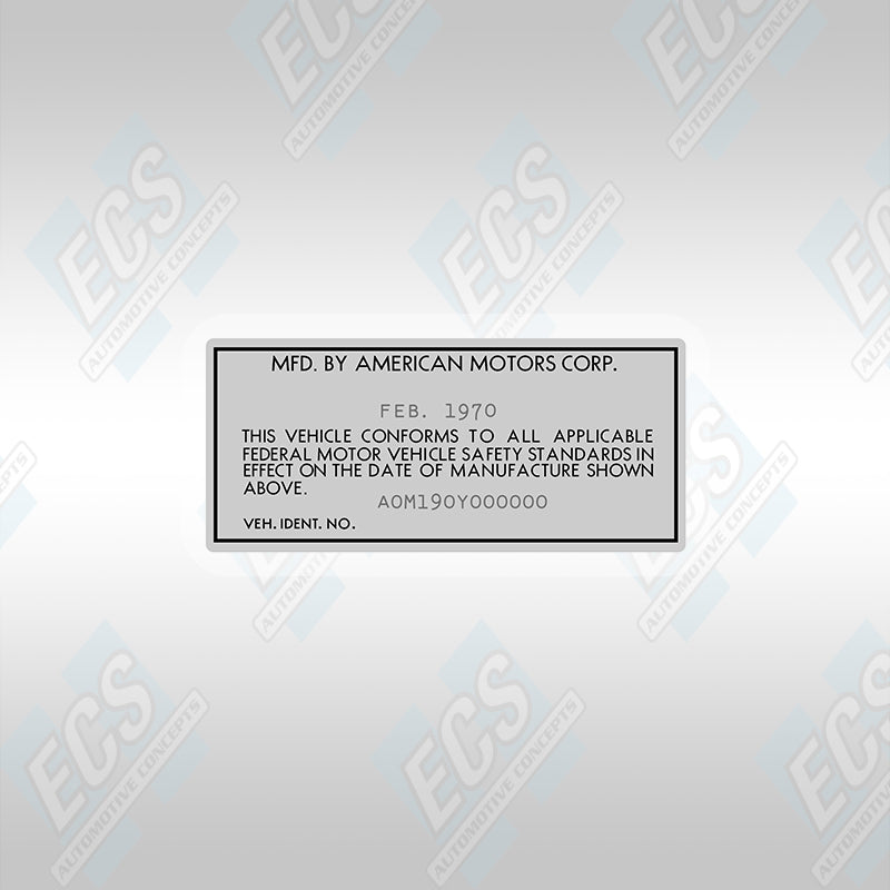 VIN Data Decal (1970-74 AMC Vehicles) – ECS Automotive Concepts
