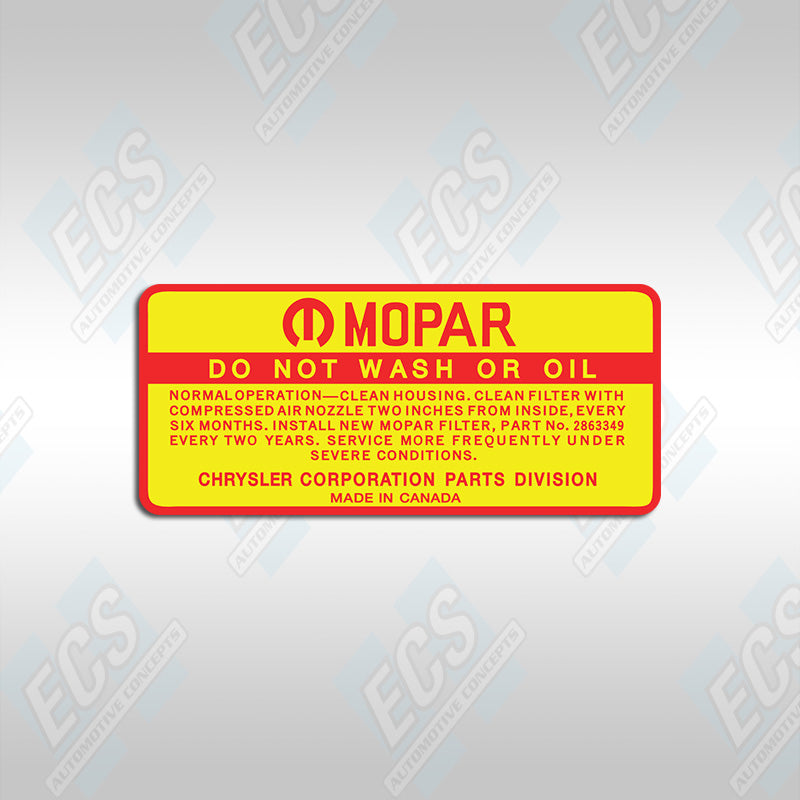 1968-71 Mopar: Air Cleaner Element Instruction Decal – ECS Automotive ...