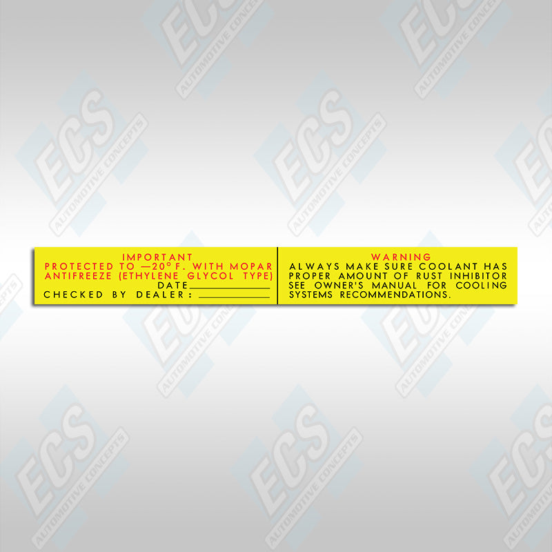 1964-73 Mopar Radiator/Coolant Decal (Multiple Options!) – ECS ...