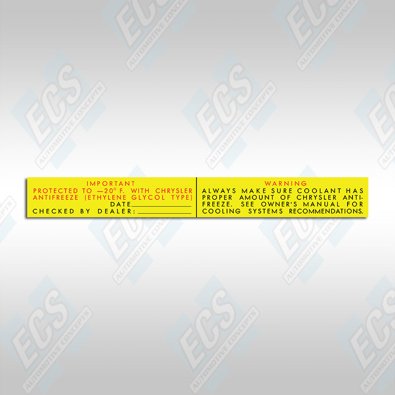 1964-73 Mopar Radiator/Coolant Decal (Multiple Options!) – ECS ...